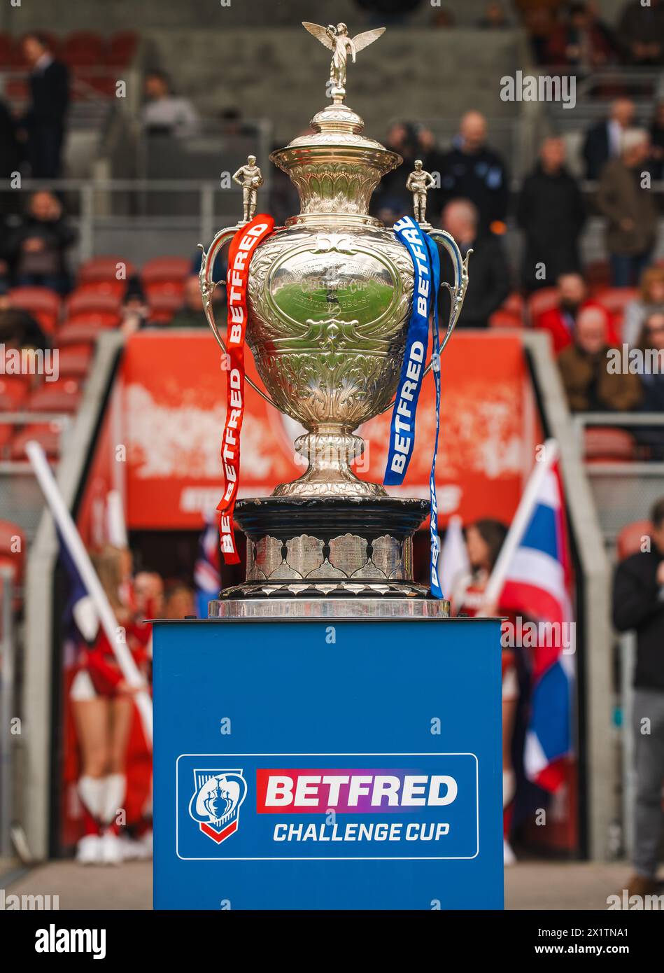 Betfred Challenge Cup on display at the Totally Wicked Stadium as ...
