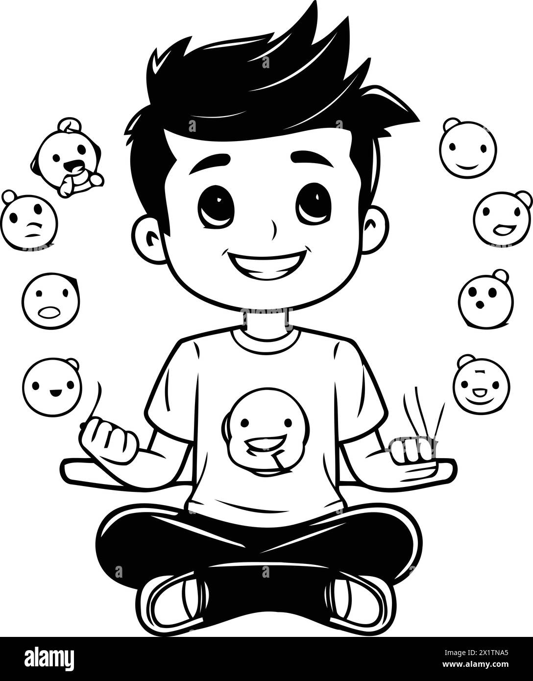 Vector illustration of a boy sitting in lotus position and meditating ...