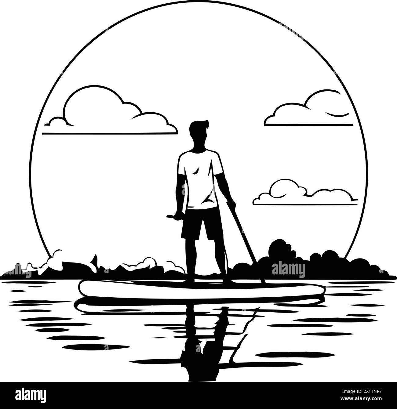 Man on a stand up paddle board. Vector illustration in flat style Stock ...