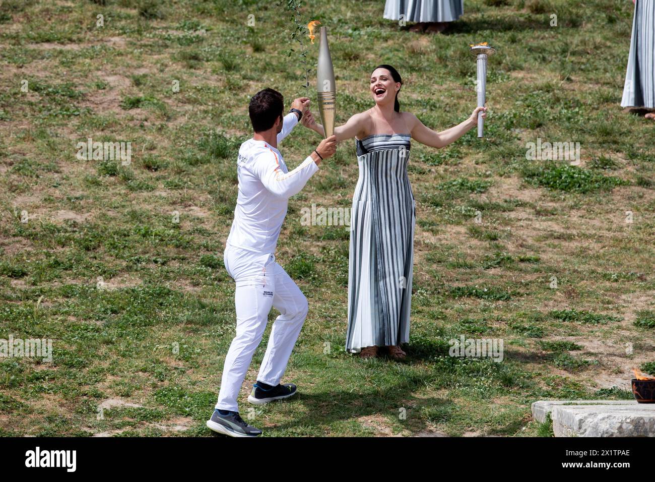 Olympia, Greece - April 15, 2024: Olympic flame lighting ceremony for ...