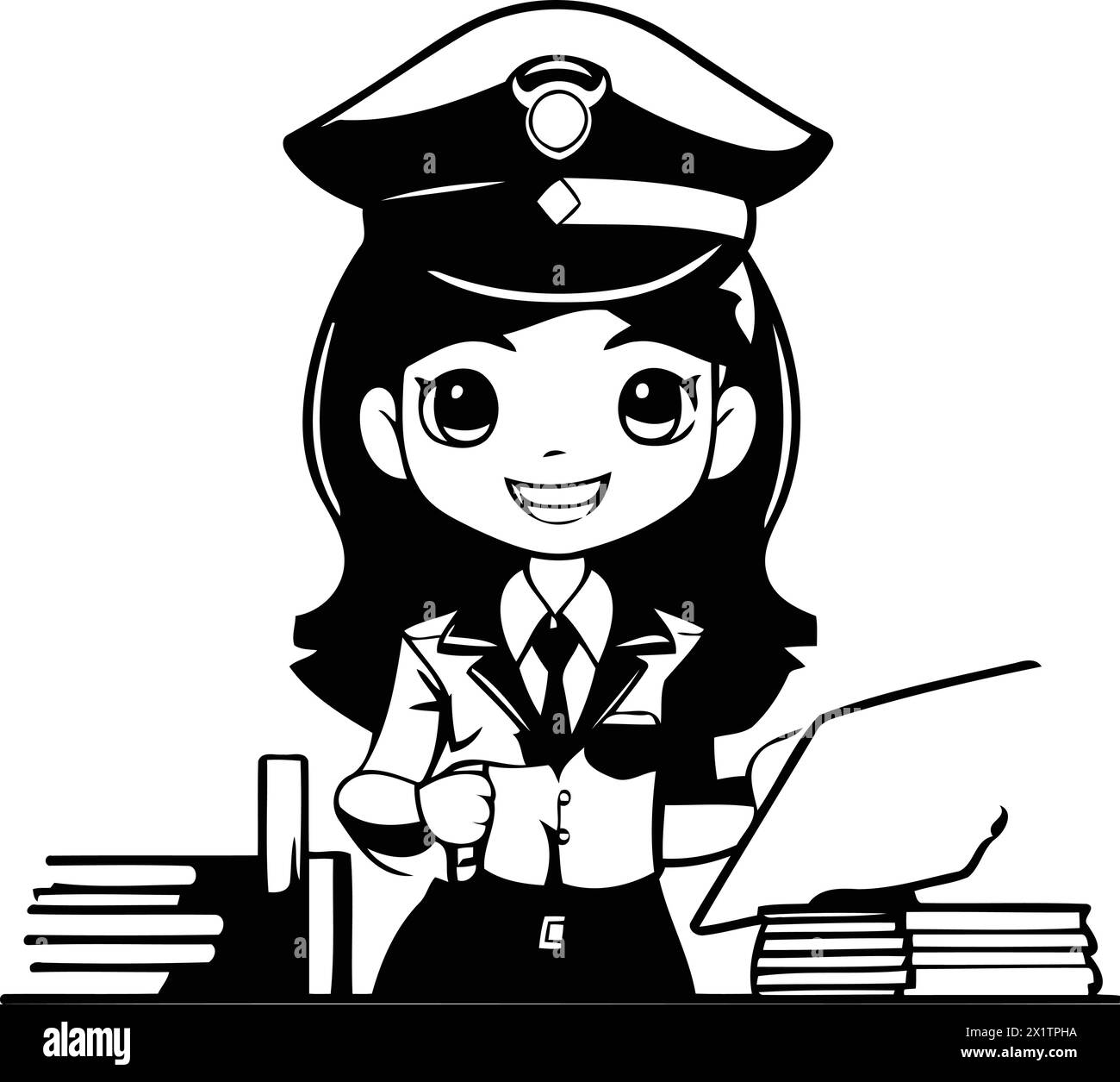 Cute cartoon policewoman working on laptop. Vector illustration Stock ...