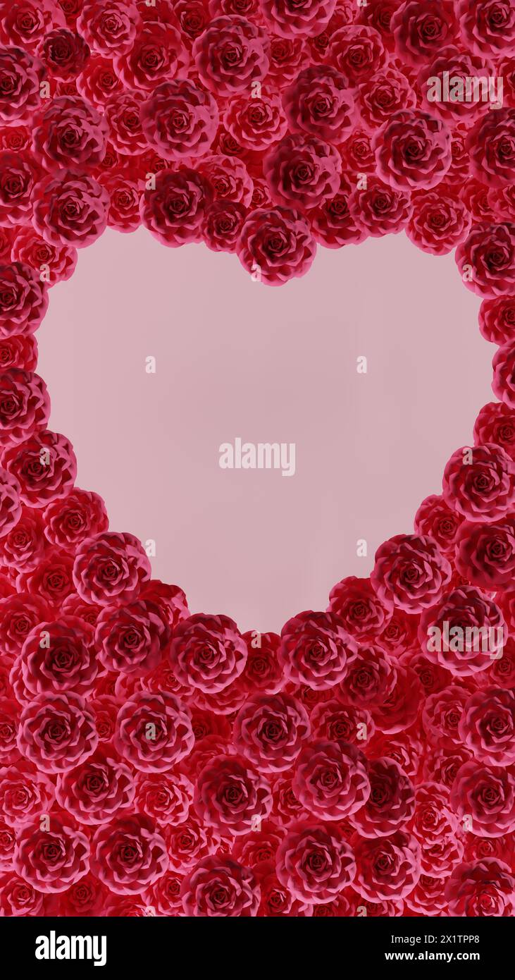 Heart shaped pink roses frame wallpaper Stock Photo - Alamy