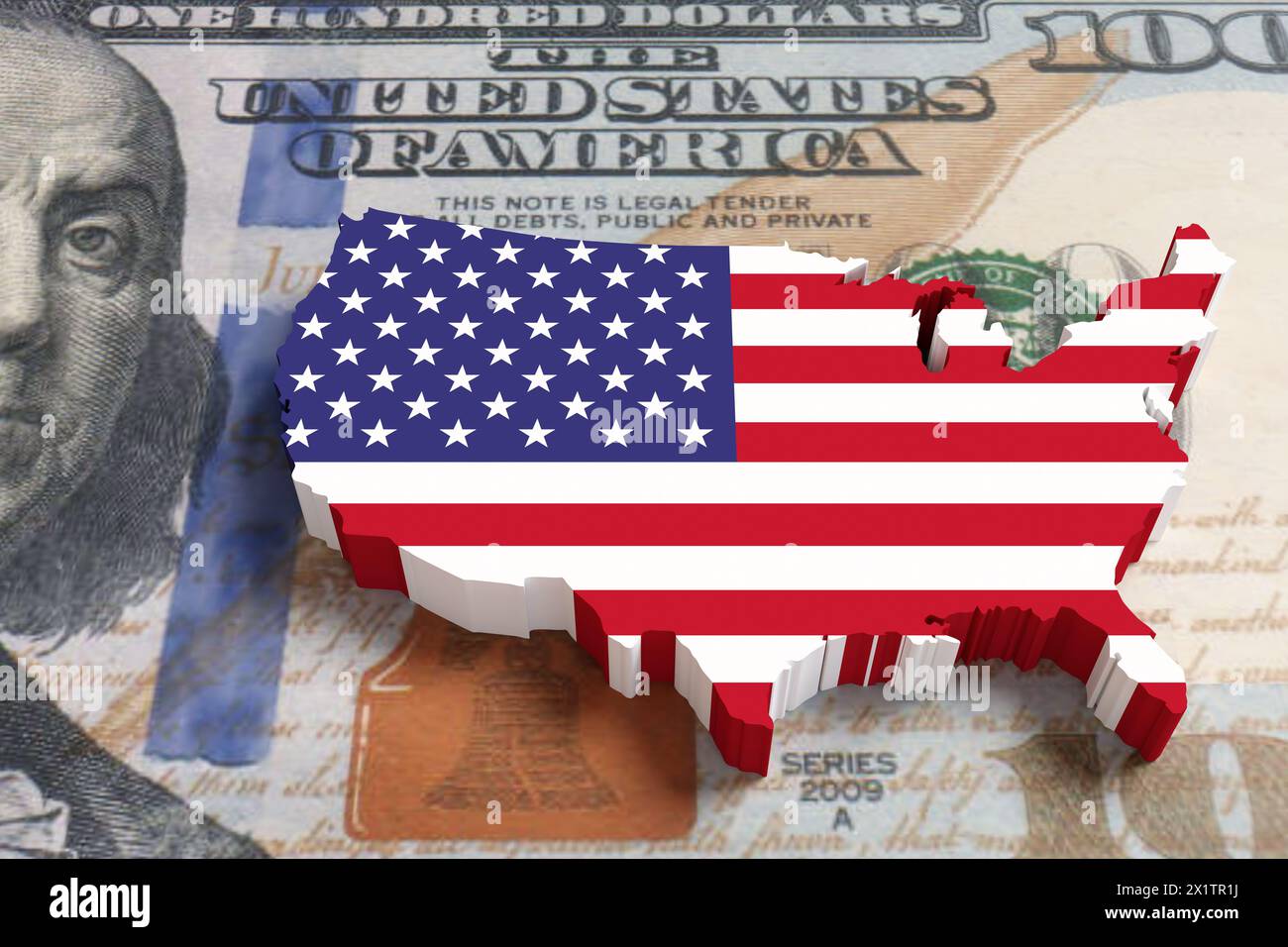 Toy block of USA map on a US dollar banknote. Illustration of the ...