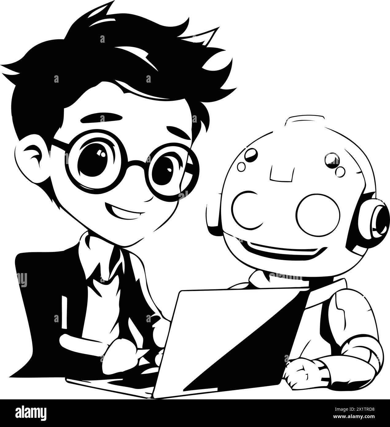 Working robot vector vectors Black and White Stock Photos & Images - Alamy