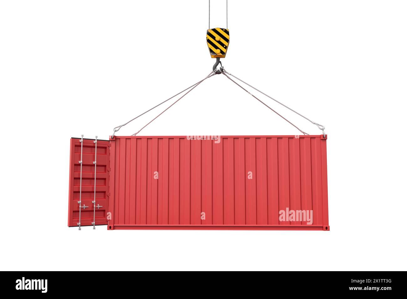 3d rendering of crane lifting open empty red shipping container ...