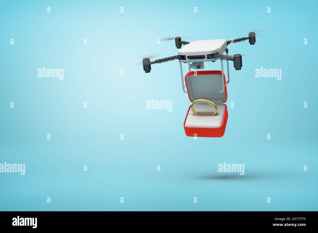 Drone delivering a wedding ring in a box Stock Photo - Alamy