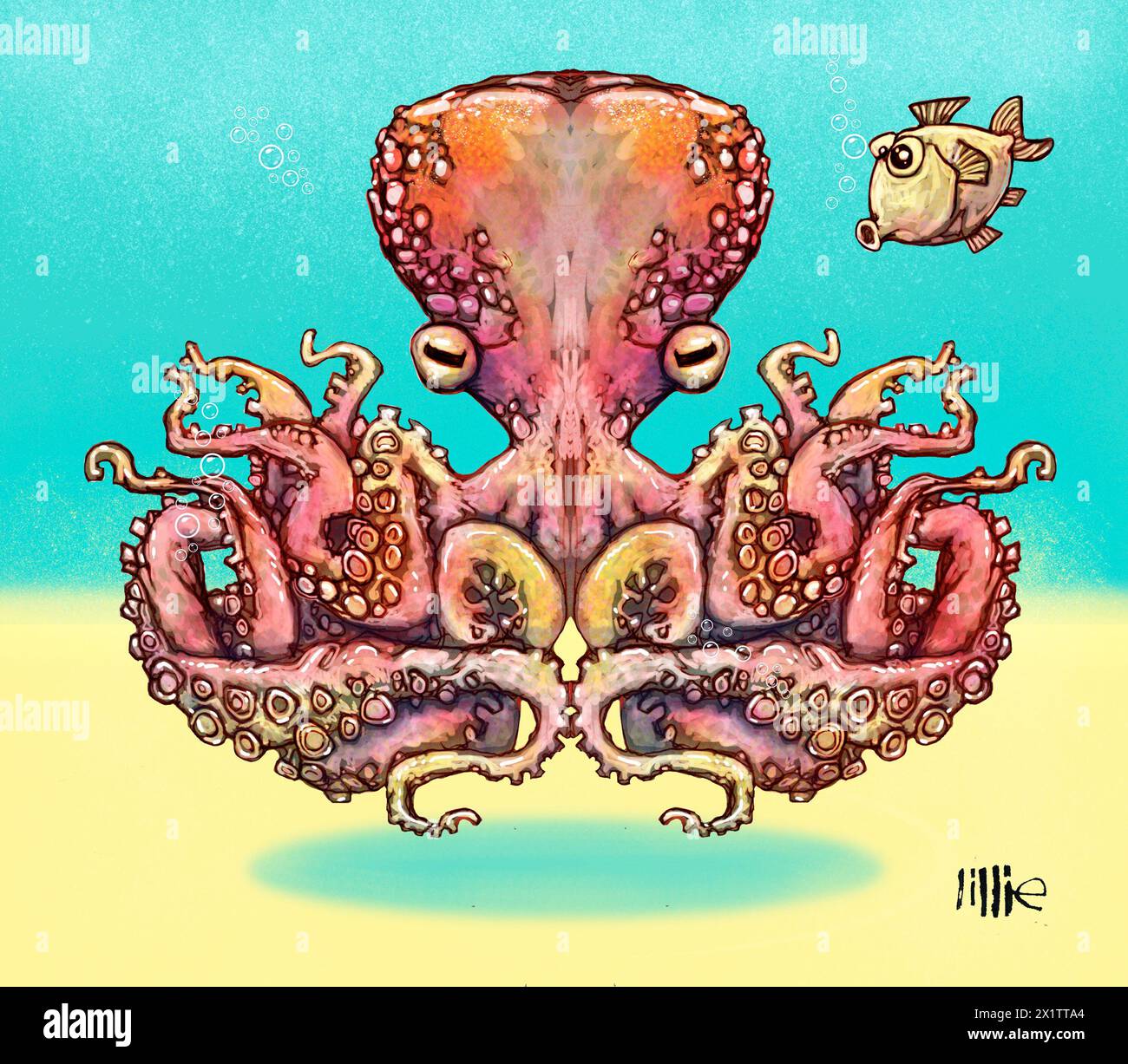 Animal art, octopus doing yoga, logo, children's book illustration ...