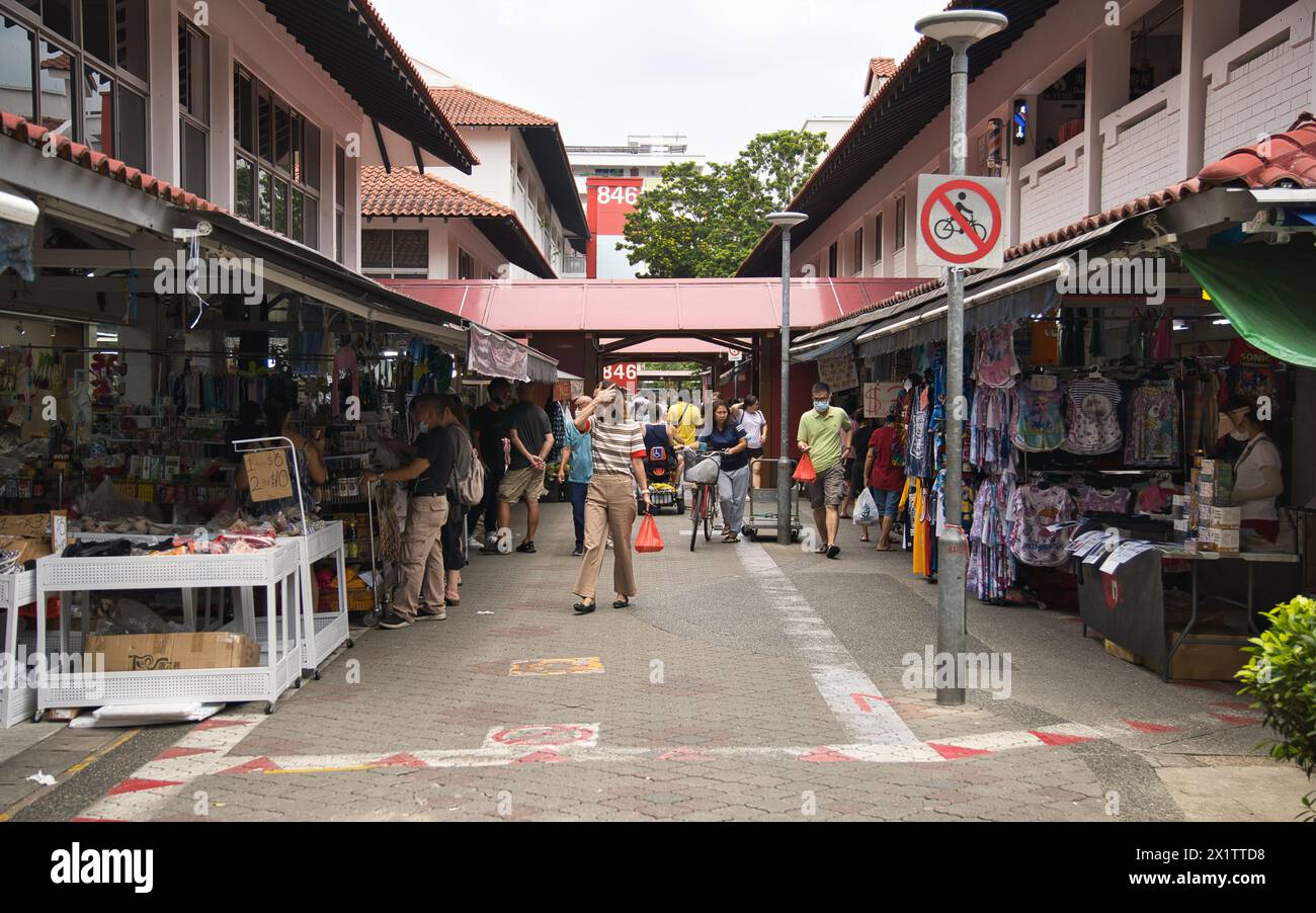 Singapore - September 28, 2022: Scene of a morning market in Khatib ...