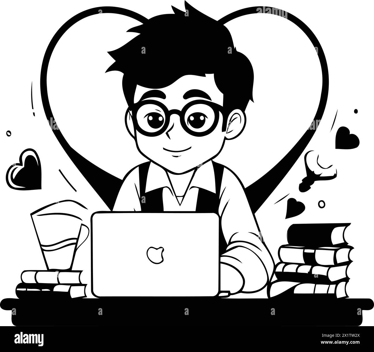 Cute nerd boy with laptop and books. Vector cartoon illustration Stock ... Cute nerd boy with laptop and books. Vector cartoon illustration Stock ...