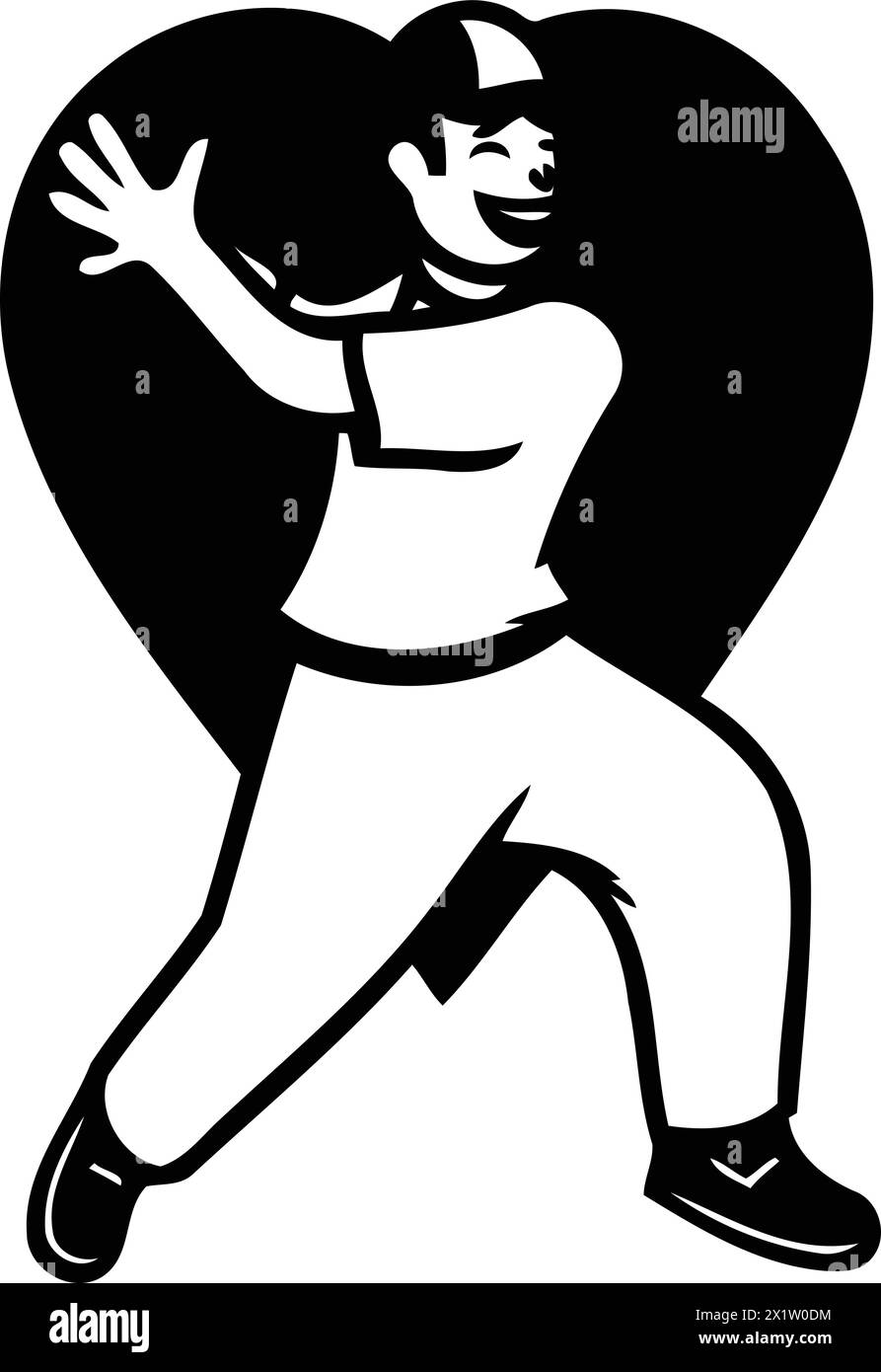 Baseball player with a red heart on the background. Vector illustration ...