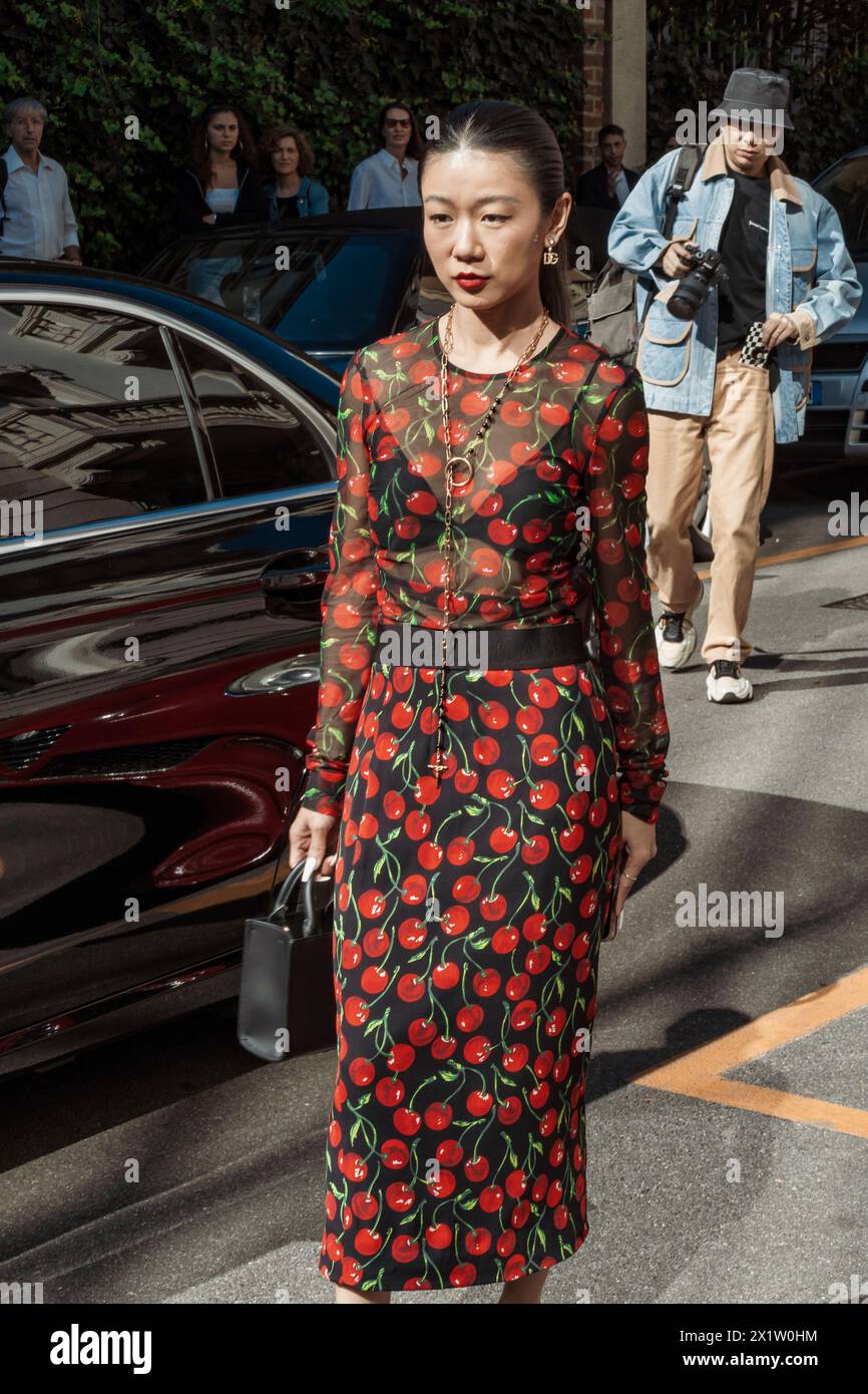 A guest outside Karoline Vitto show supported by Dolce & Gabbana during ...