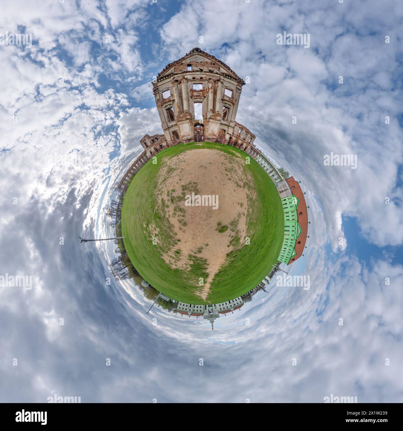 little planet and spherical aerial 360 panorama view on street ancient ...