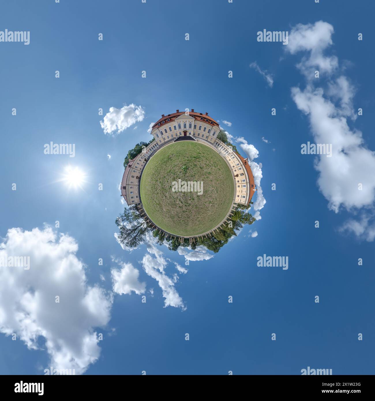 little planet and spherical aerial 360 panorama view on street ancient ...