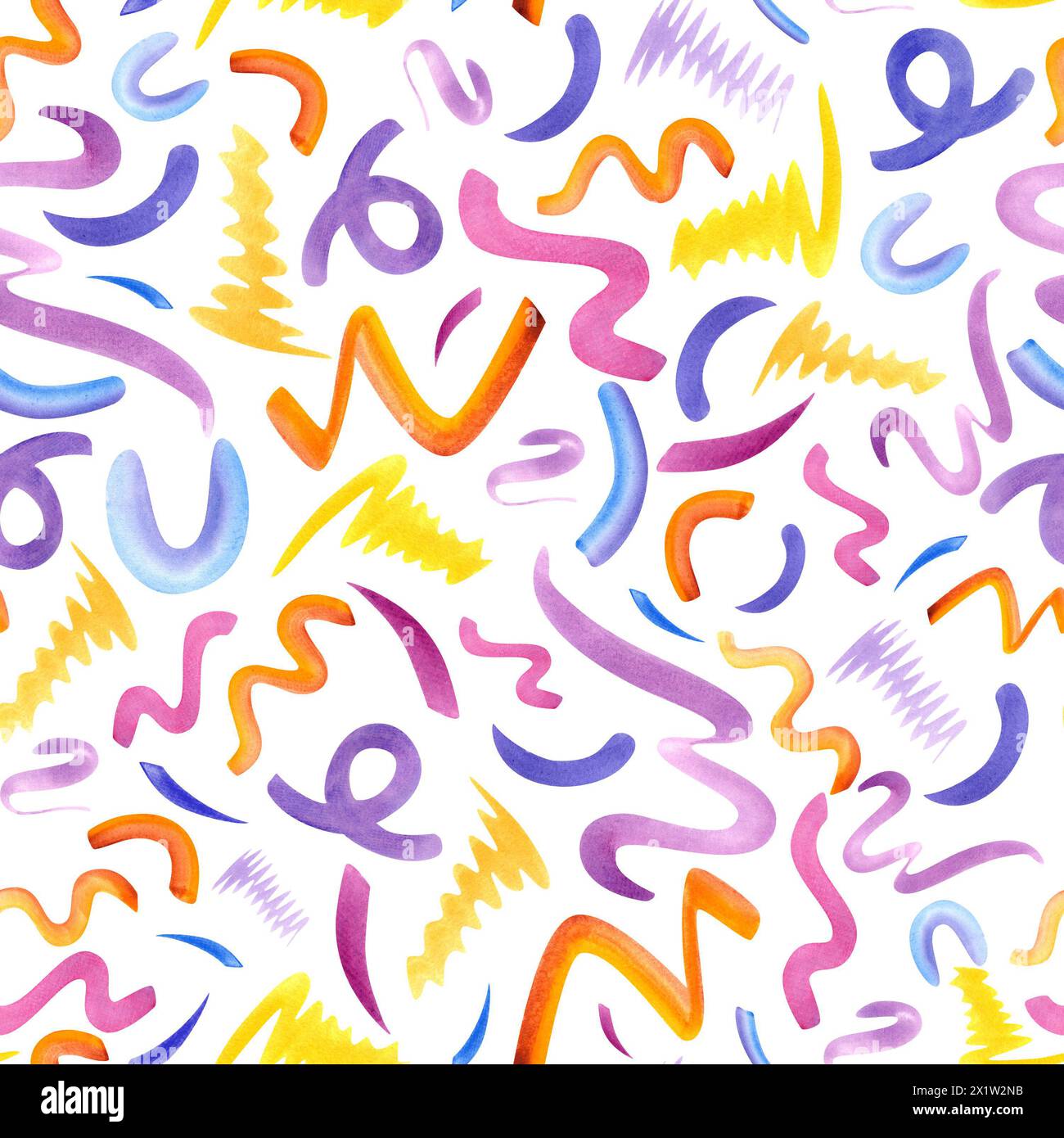 Line doodle seamless pattern. Multicolored brush strokes. Simple geometric shapes. Bold wavy ...