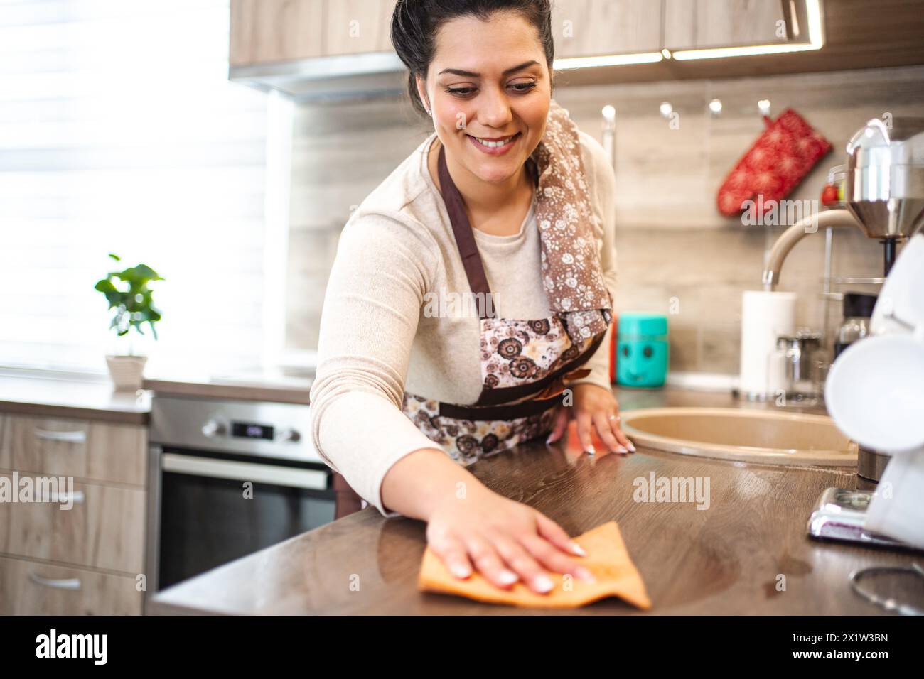 Woman kitchen counter cleaning hi-res stock photography and images - Alamy