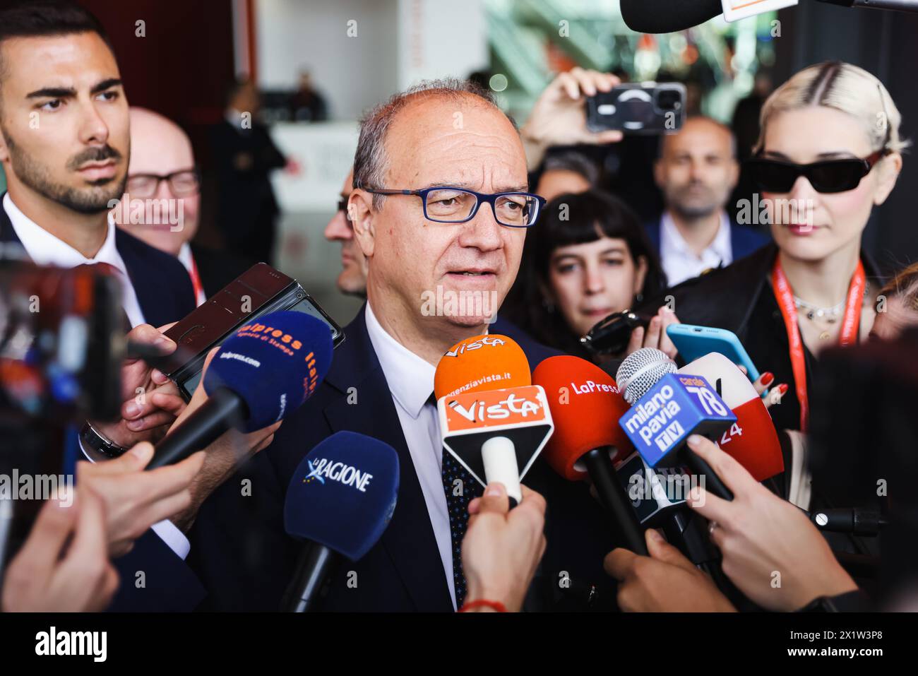 Giuseppe Valditara attends the Salone Internazionale del Mobile fair at ...