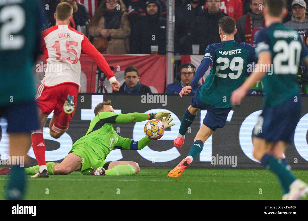 Manuel NEUER, goalkeeper FCB 1 compete for the ball, tackling, duel ...