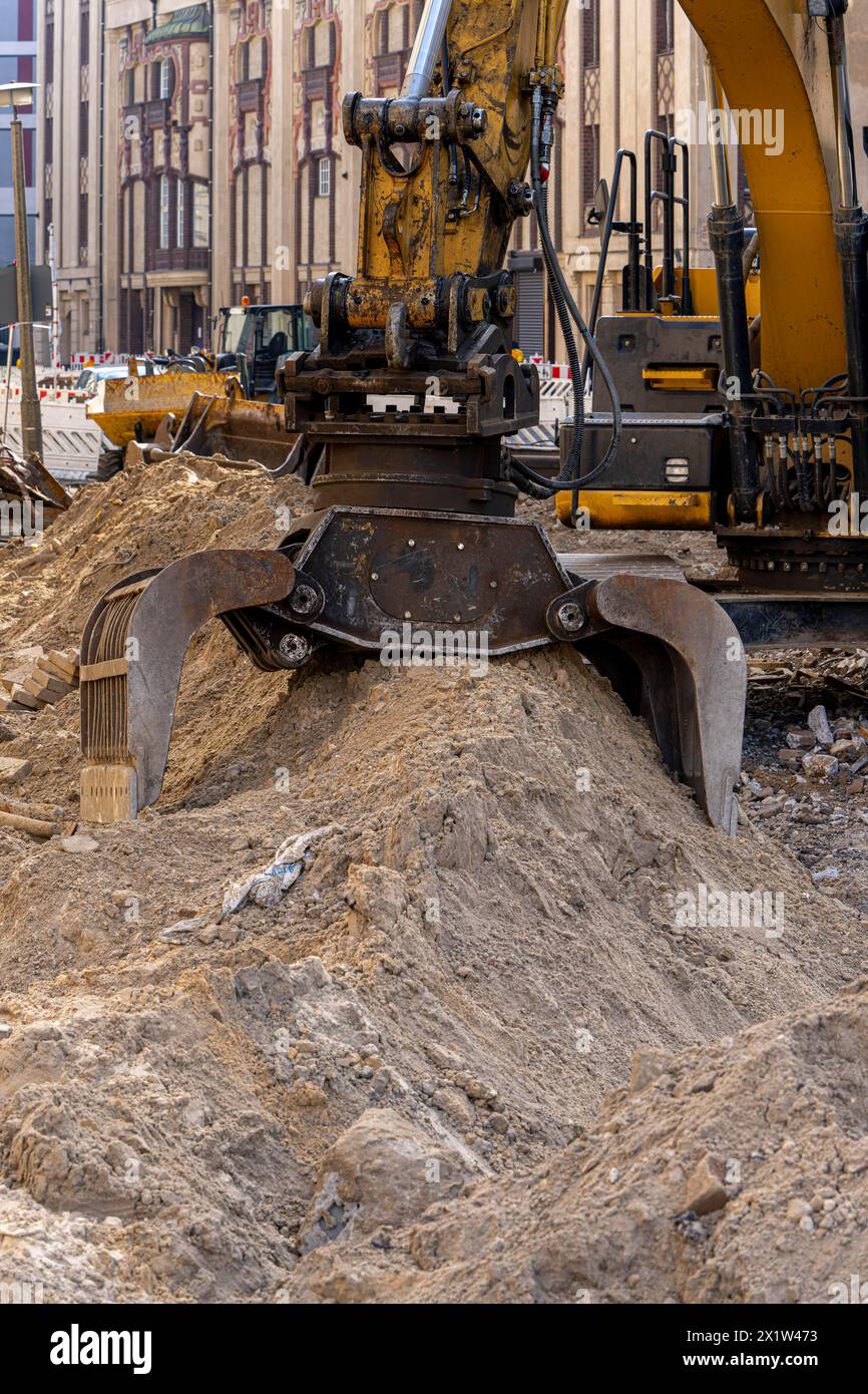 Excavator, road construction site in Berlin-Mitte, Germany Stock Photo ...