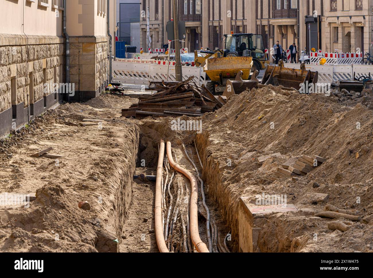 Construction site at the tram track bed in Berlin-Mitte, Germany Stock ...
