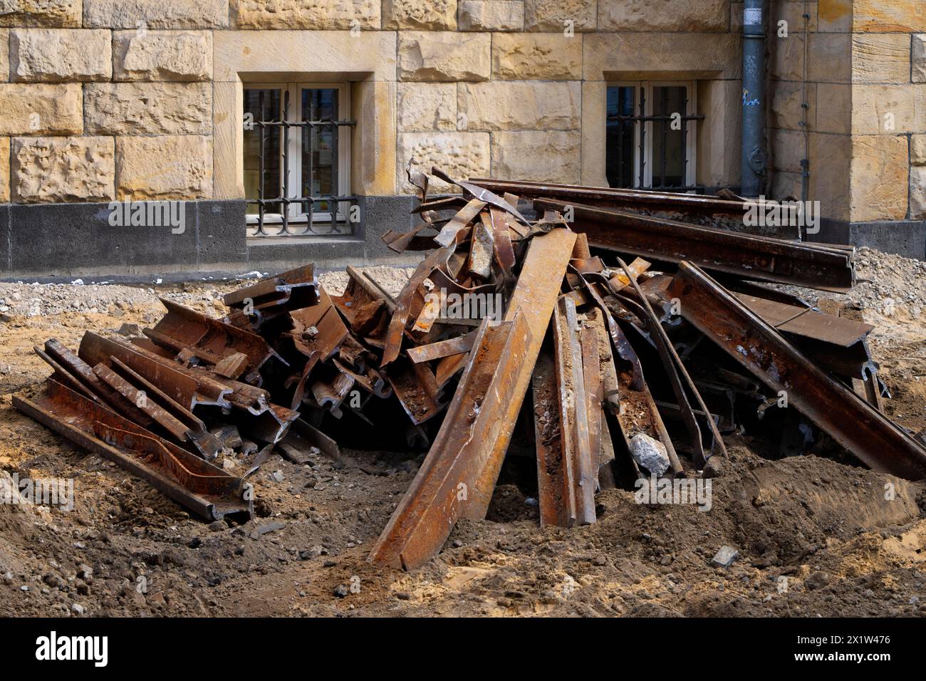 Construction site at the tram track bed in Berlin-Mitte, Germany Stock ...