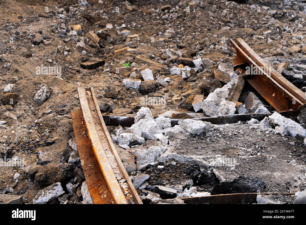 Construction site at the tram track bed in Berlin-Mitte, Germany Stock ...