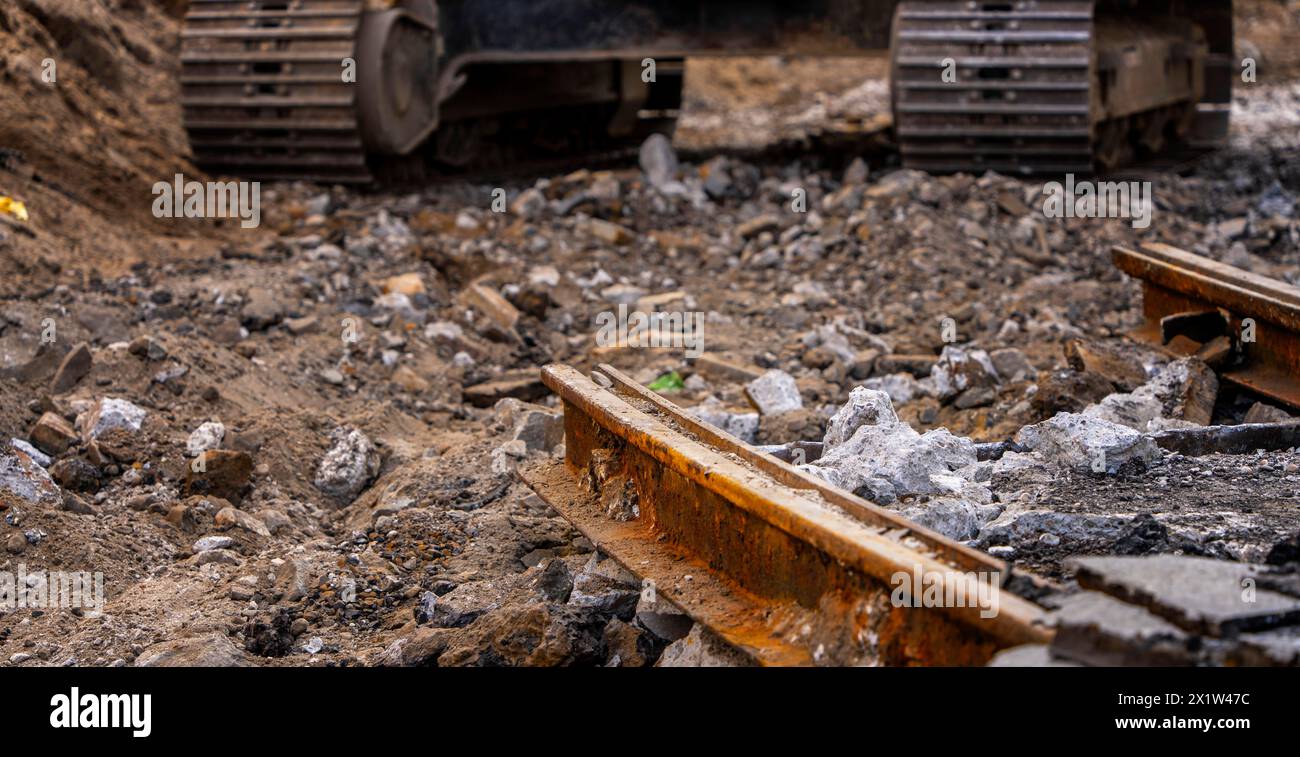 Construction site at the tram track bed in Berlin-Mitte, Germany Stock ...