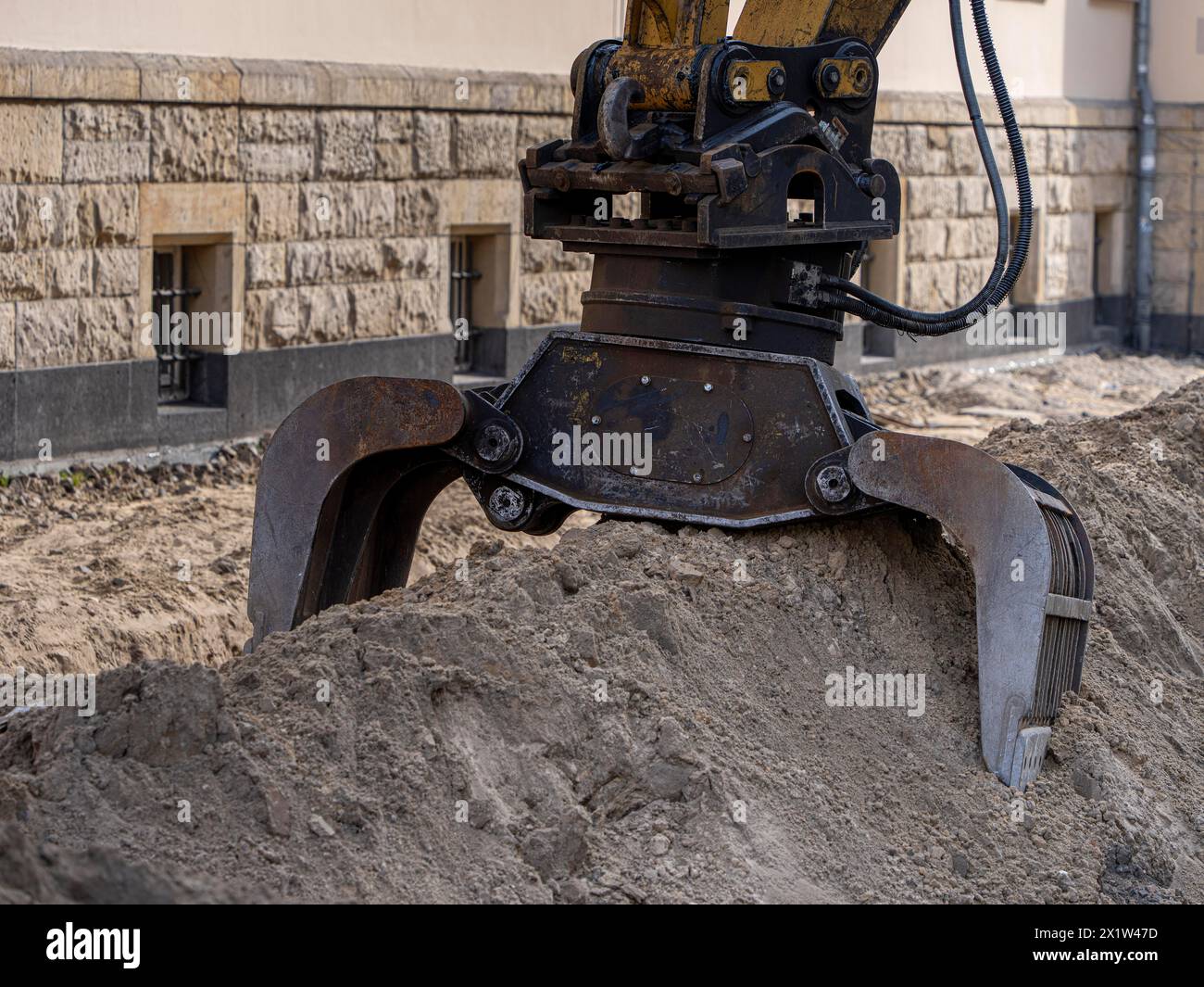 Excavator, road construction site in Berlin-Mitte, Germany Stock Photo ...