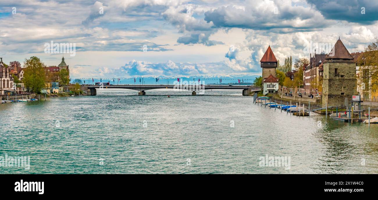 Large panorama of the Rhine Bridge (Rheinbrücke) at Constance with the ...