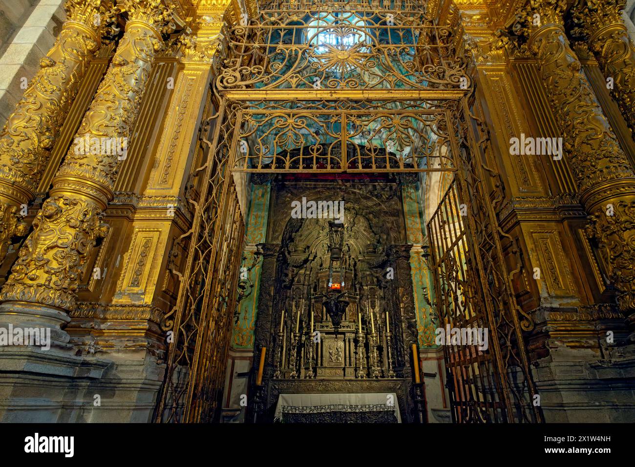 Porto Cathedral. Famous altarpiece in the Sacrament chapel. Portuguese ...