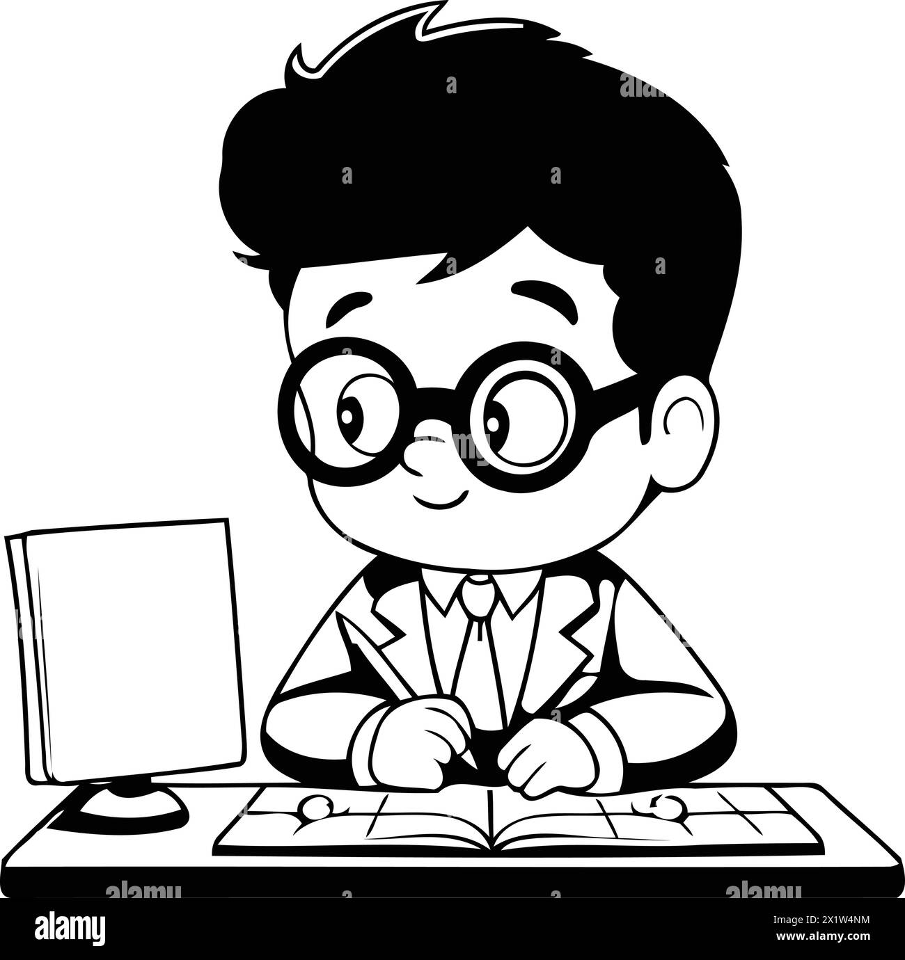 Schoolboy doing homework Black and White Stock Photos & Images - Alamy