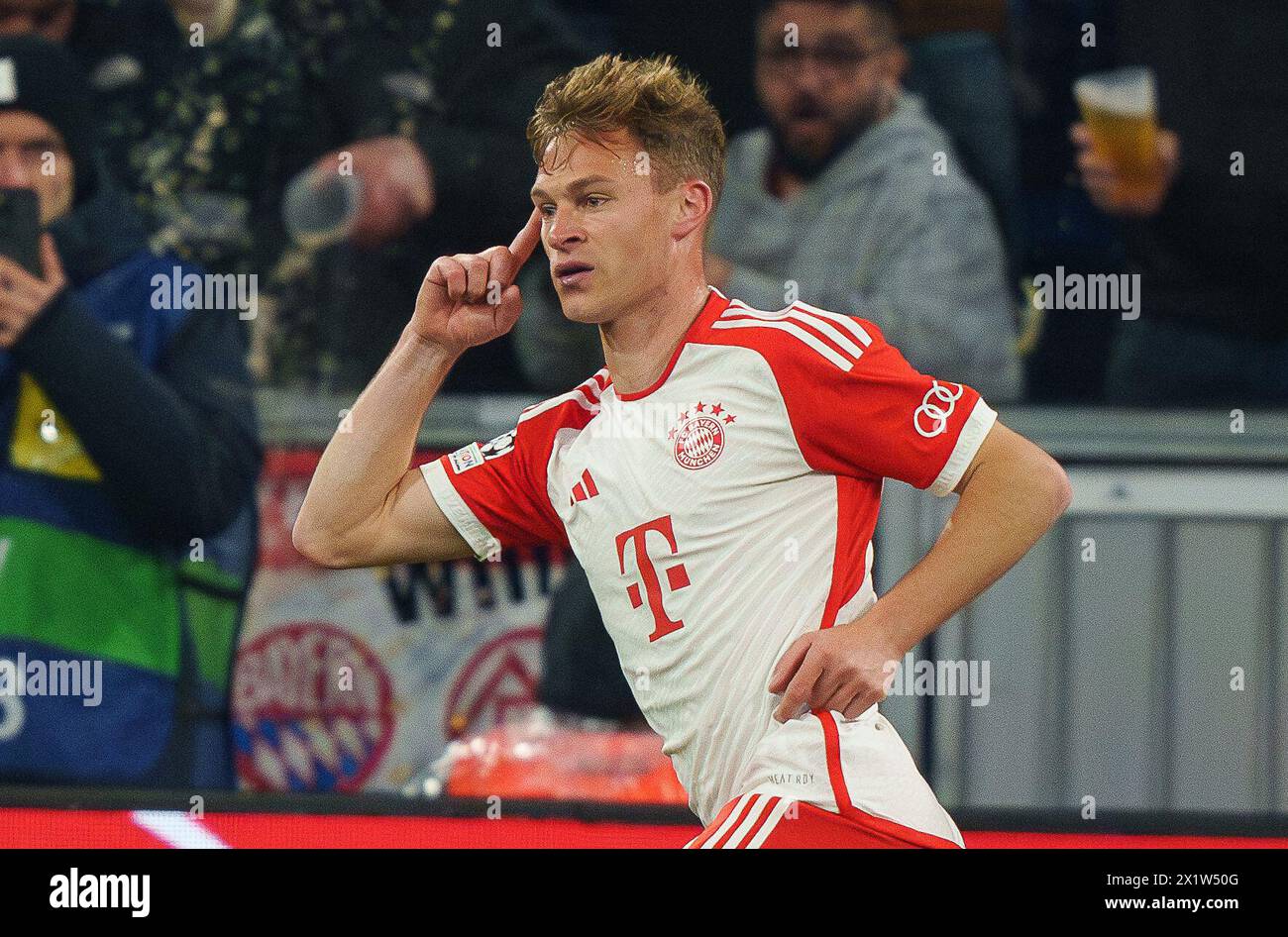 Munich, Apr 17, 2024. Joshua KIMMICH, FCB 6 celebrates his goal, happy ...