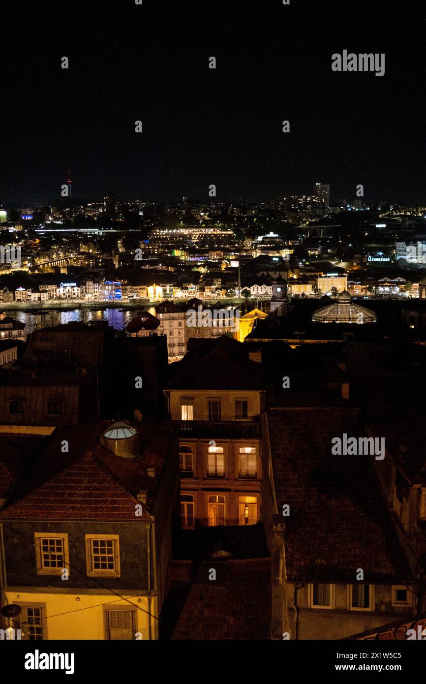 Night time cityscape of the Douro river and the new city of Gaia from ...