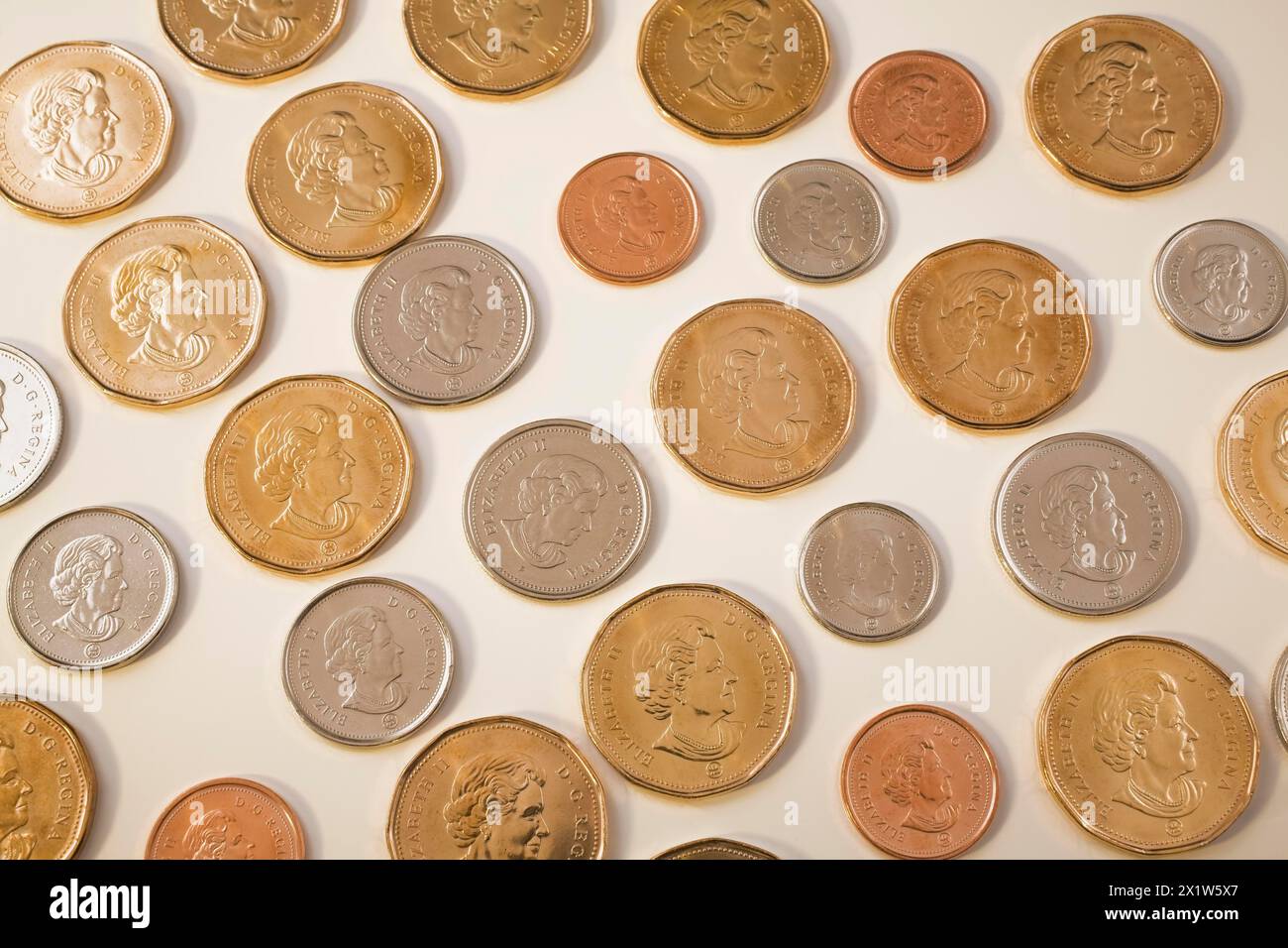 Portrait of Queen Elizabeth II on Canadian one dollar, twenty five, ten ...