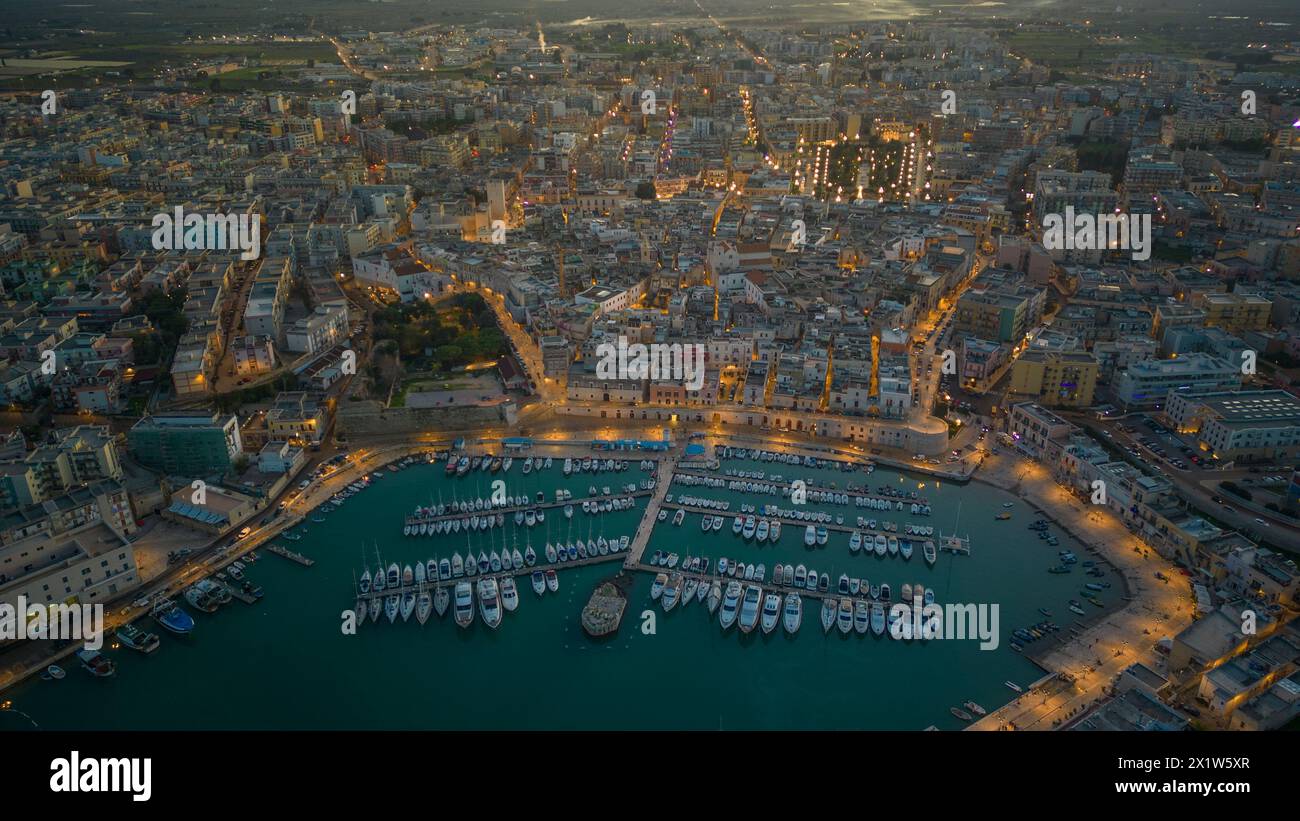 Aerial view of seafront and old town Bisceglie in Puglia with drone on ...