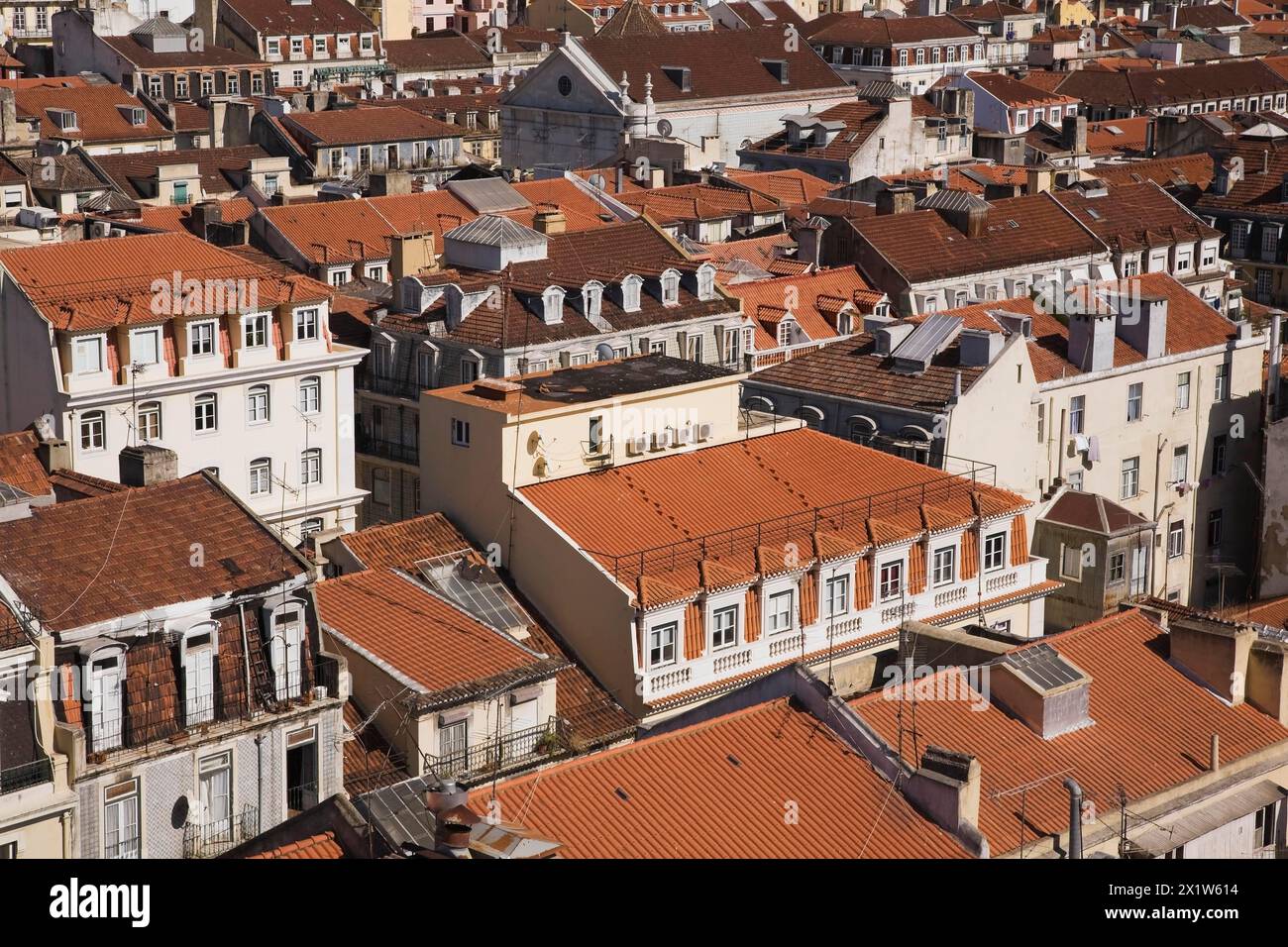 High angle view of buildings with traditional terracotta tiled rooftops ...