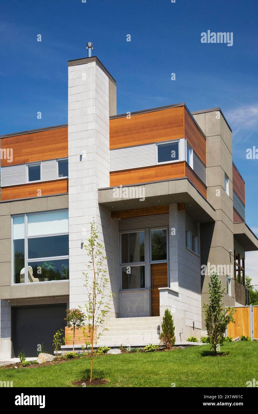 Two story grey and charcoal stone with cedar wood siding modern cube ...