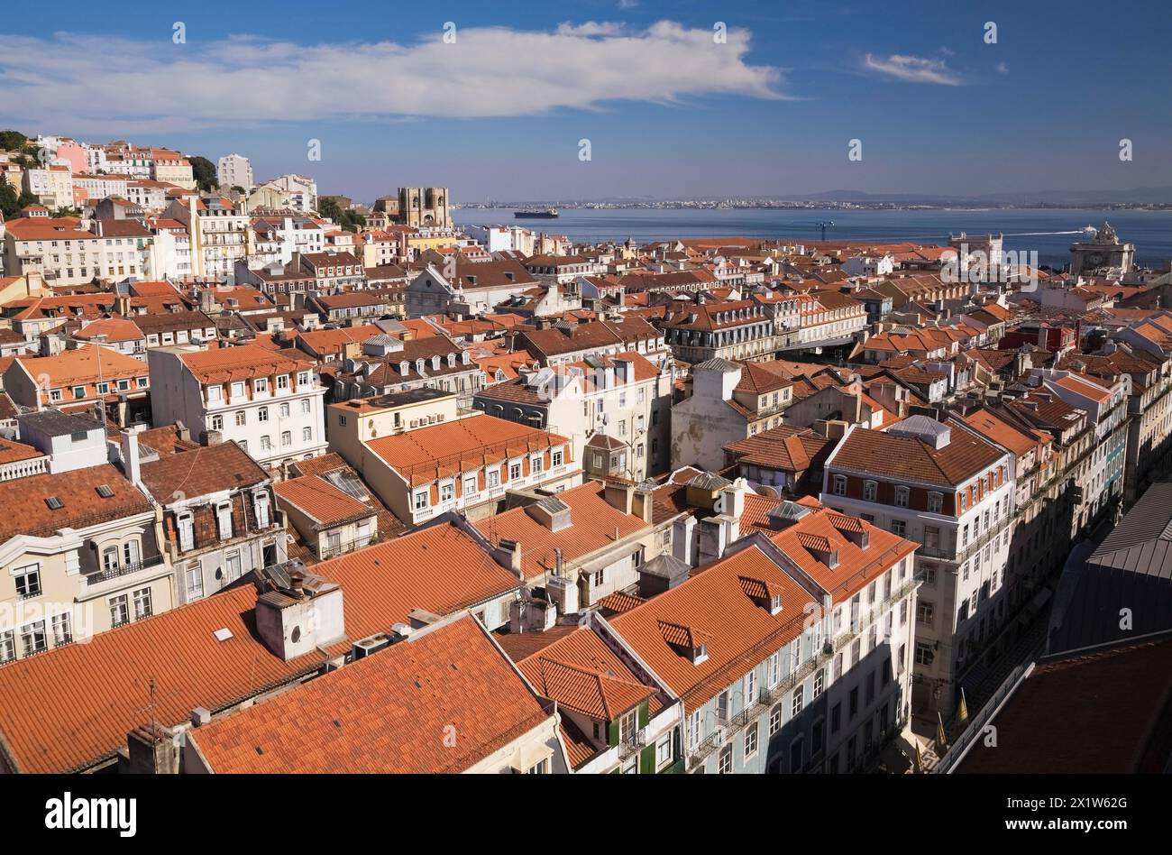 High angle view of buildings with traditional terracotta tiled rooftops ...