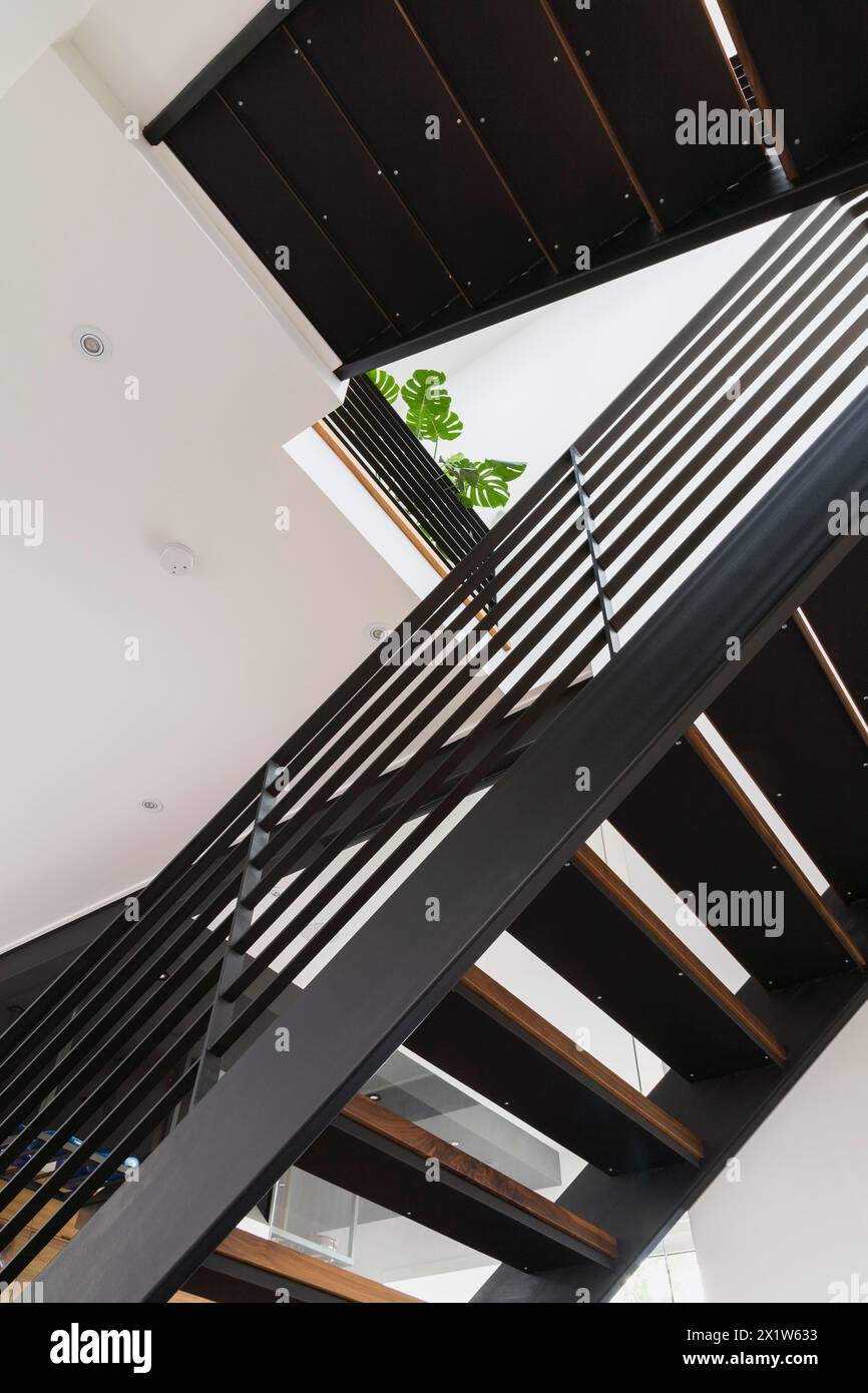 American walnut wood and black powder coated cold rolled steel stairs ...