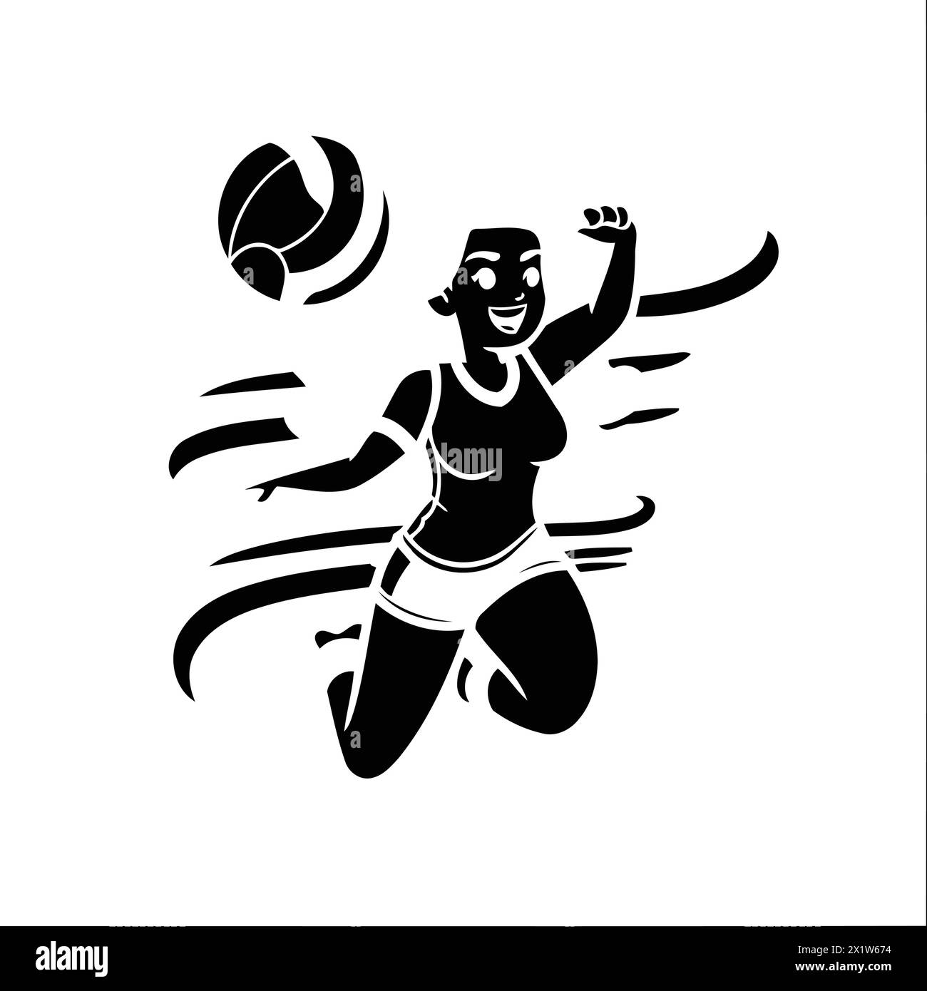 Girl playing volleyball. Vector illustration. Isolated on blue ...