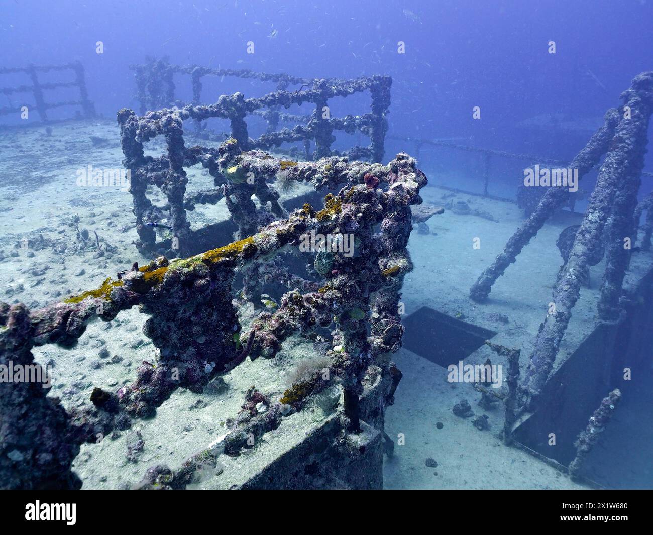 Superstructure on the wreck of the USS Spiegel Grove, dive site John Pennekamp Coral Reef State ...