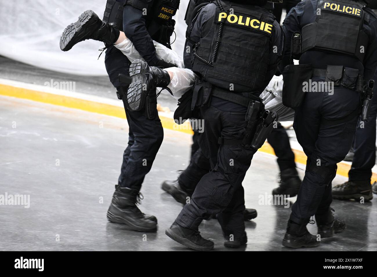 Prague, Czech Republic. 18th Apr, 2024. Police riot squad training at ...