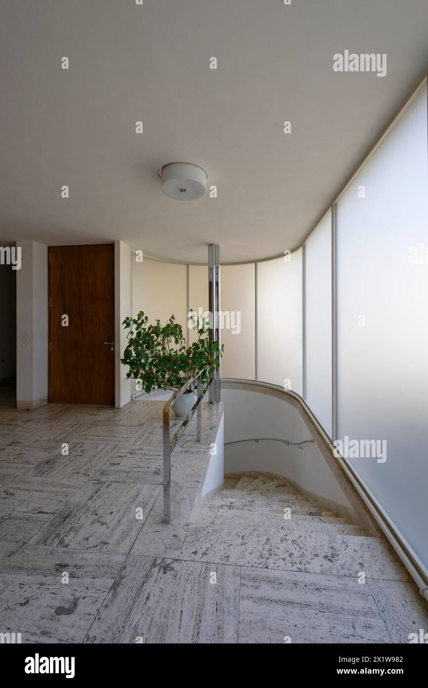 Interior view, staircase, hall, Villa Tugendhat (architect Ludwig Mies ...