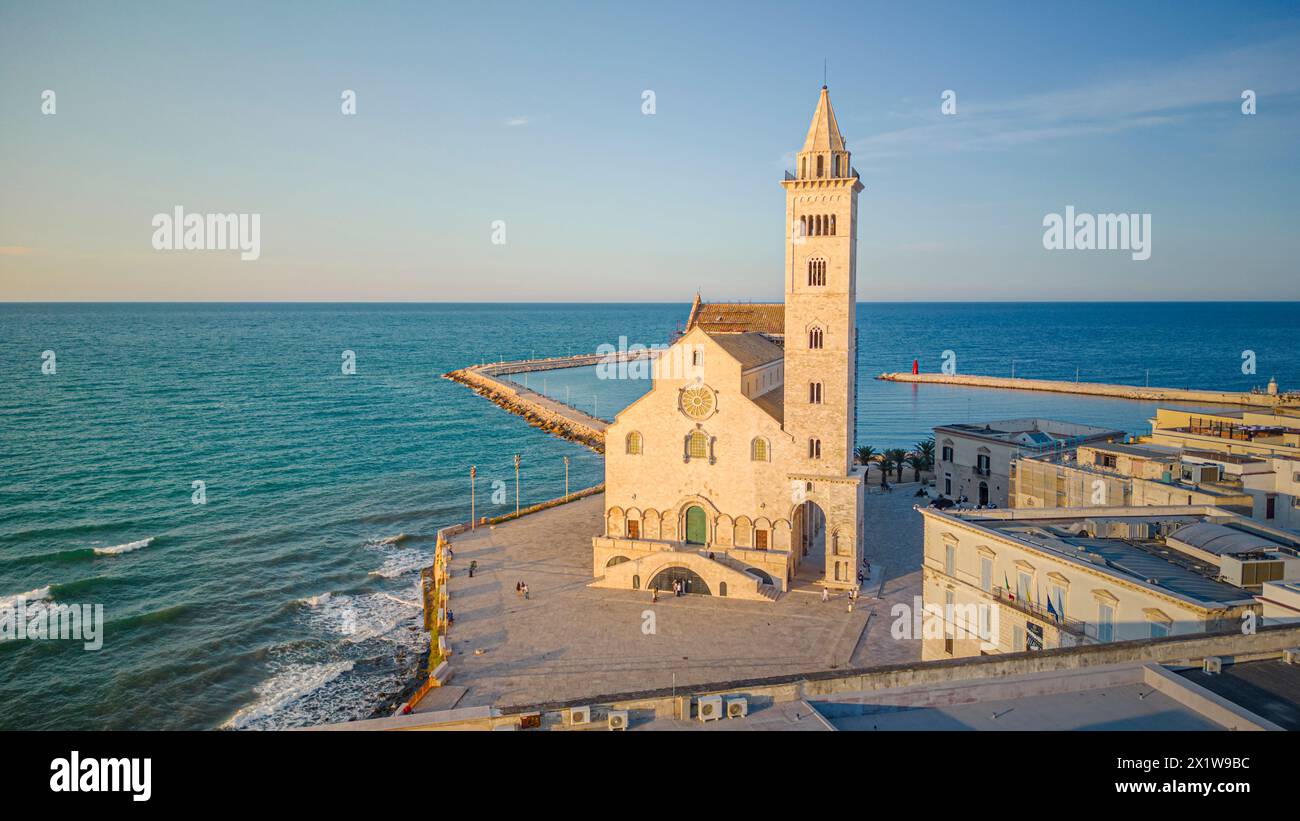 Aerial view with drone of seafront and the city of Trani (Puglia, Italy ...