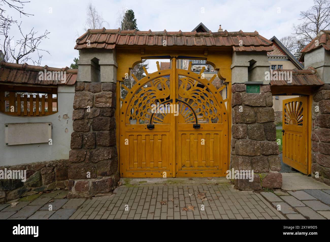 Entrance gate, Villa Jurkovic, Brno, Jihomoravsky kraj, Czech Republic ...