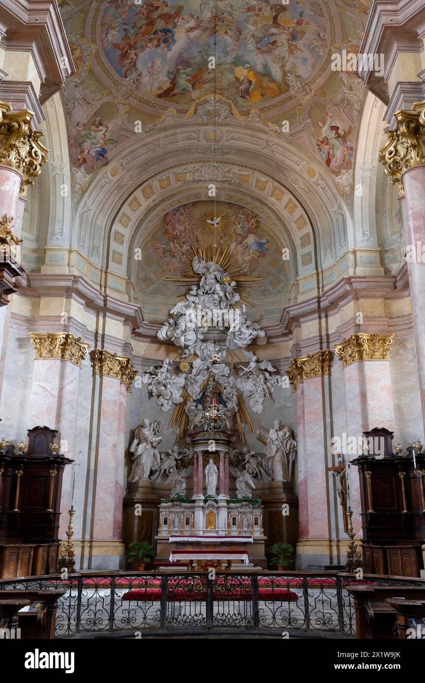 Interior view, altar, abbey church, Benedictine monastery Rajhrad ...
