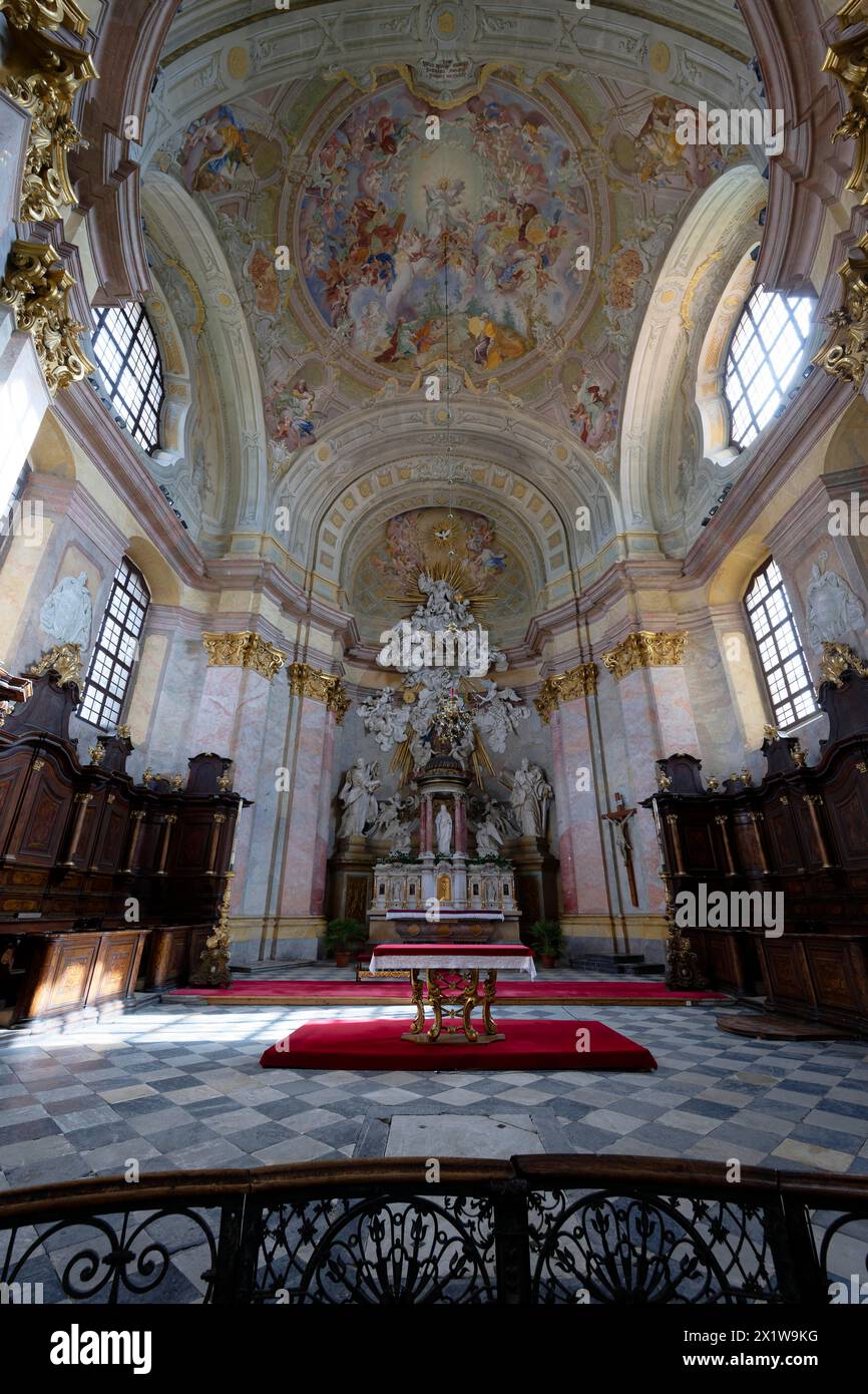 Interior view, altar, abbey church, Benedictine monastery Rajhrad ...