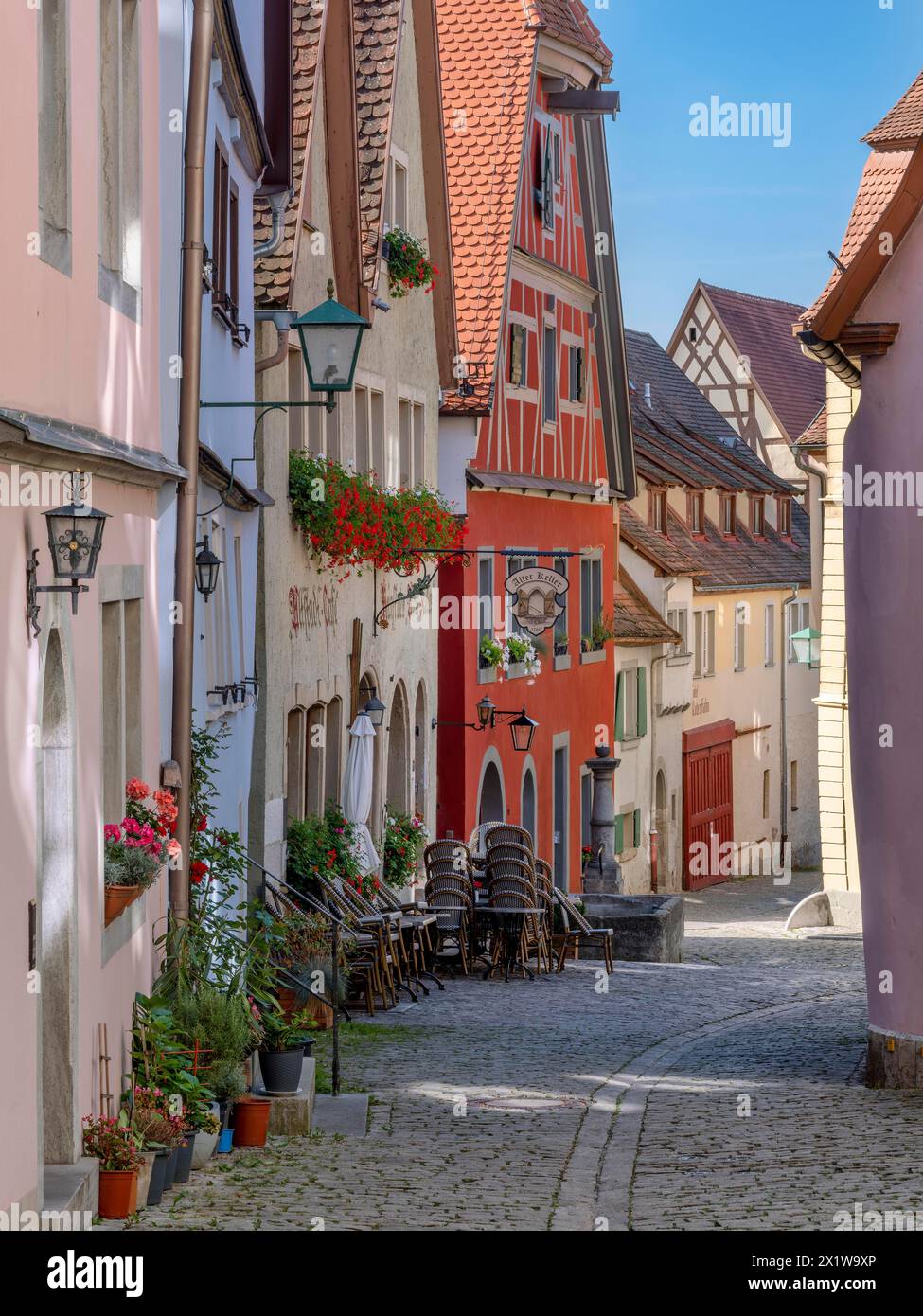 Narrow alley Alter Keller with town houses in the historic old town ...