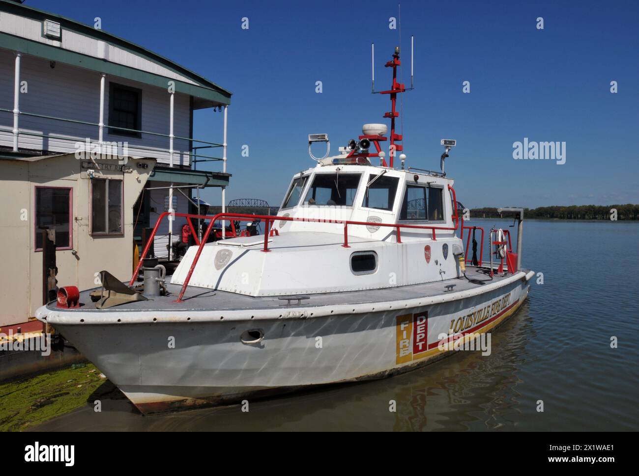 A fireboat operated by the Louisville Fire Department is docked on the ...