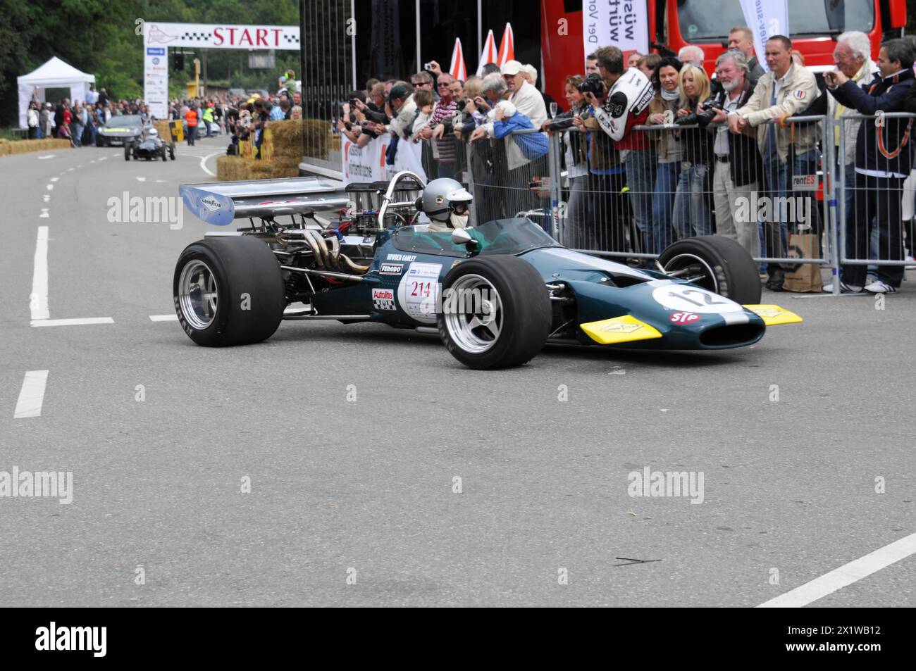 A modern Formula 1 car during a demonstration on a temporary race track ...