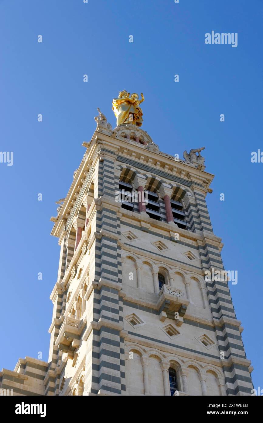 Church of Notre-Dame de la Garde, Marseille, Tower of a church with ...